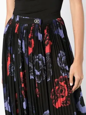 FERRAGAMO Pleated Floral Print Midi Skirt