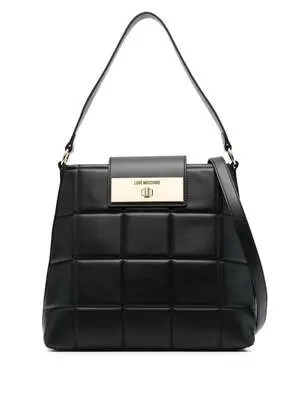 Moschino Logo-plaque Quilted Shoulder Bag - Black