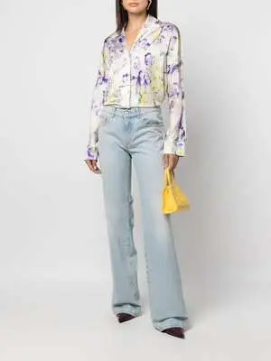 Off-White Chine Satin" Floral Print Shirt