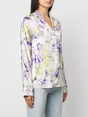 Off-White Chine Satin" Floral Print Shirt