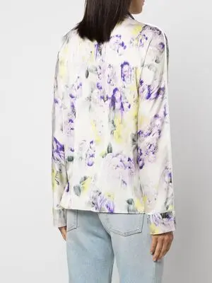 Off-White Chine Satin" Floral Print Shirt