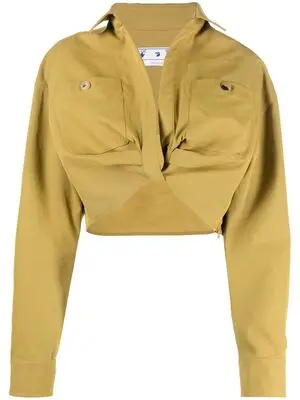 Off-White Twist-front Cropped Shirt - Green