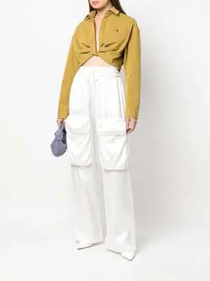 Off-White Twist-front Cropped Shirt - Green