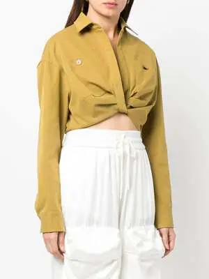 Off-White Twist-front Cropped Shirt - Green