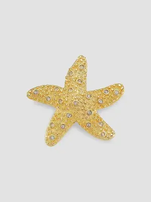 KENNETH JAY LANE Starfish 22k Gold-plate & Faux Crystal Pin - Gold Crystal
