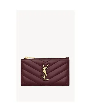 Saint Laurent Cassandre Matelasse Fragments Zipped Card Case - Rouge Cabernet