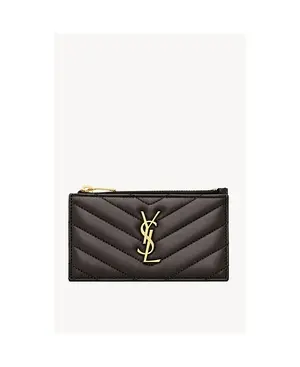Saint Laurent Cassandre Matelasse Fragments Zipped Card Case - Urban Grey