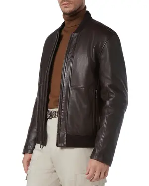 Andrew Marc Macneil Leather Bomber Jacket - Hickory
