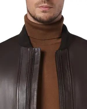 Andrew Marc Macneil Leather Bomber Jacket - Hickory