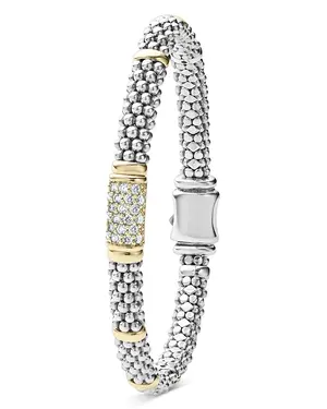 Lagos Signature Caviar Diamond Bracelet - Silver