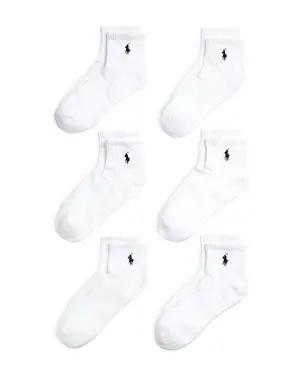 Polo Ralph Lauren Pack Of Six Cotton Blend Performance Quarter Socks - White