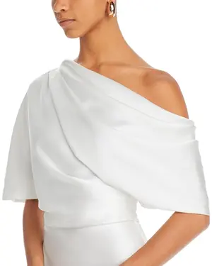Amsale Draped Pencil Midi Dress - Ivory