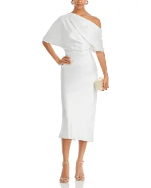 Amsale Draped Pencil Midi Dress - Ivory