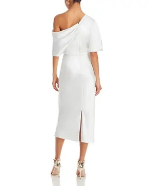 Amsale Draped Pencil Midi Dress - Ivory
