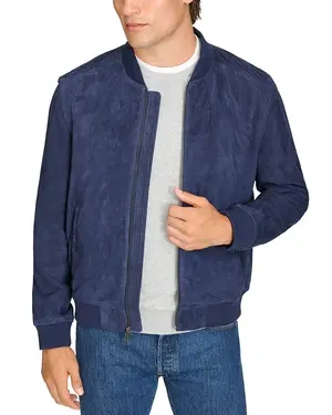 Cole Haan Suede Bomber Jacket - Navy