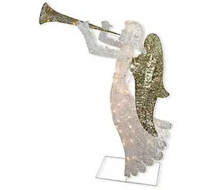NORTHLIGHT 48' Lit Glittered Silver & Gold Trum Eting Angel - One-color