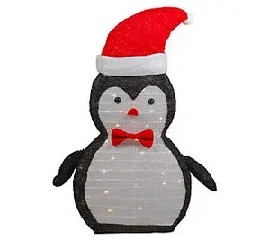 NORTHLIGHT 28' Led Lit Tinsel Penguin In Santa At Outdoor - One-color