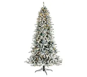 NEARLY NATURAL 8' Flocked Livingston Fir Chris Mas Tree - One-color