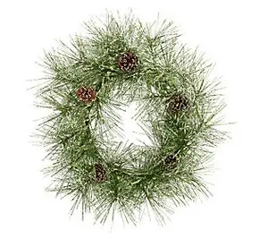 NEARLY NATURAL 24' Iced Pine Wreath W/pine Cone - One-color