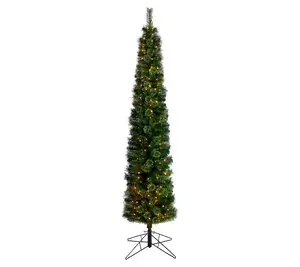 NEARLY NATURAL 8' Green Pencil Tree W/200 Clear Lights - One-color