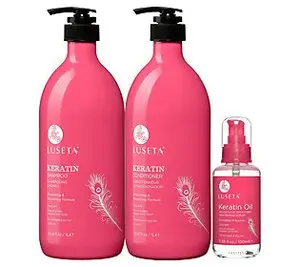 LUSETA BEAUTY Keratin 33.8 Oz Shampoo + Conditioner + Erum 3 Pc Kit - One-color