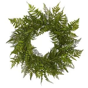NEARLY NATURAL 24' Mixed Fern Wreath By - One-color