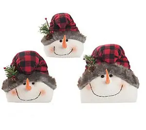 C&F HOME Buffalo Check Snowmen Figurine Set Of 3 - One-color