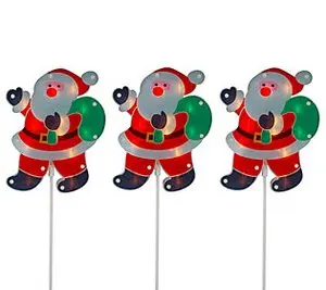 NORTHLIGHT 3 Lighted Holographic Santa Claus Pa Hway Markers - One-color