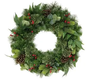 PULEO INTERNATIONAL Puleo 24' Decorated Christmas Wreath W/120 Tips Green - One-color