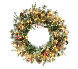 PULEO INTERNATIONAL Puleo Pre-lit 24' Decorated Christmas Wreath Wi Th 50 Lights - One-color