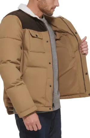 LEVI'S High Pile Fleece Puffer Jacket - Tan Dark Brown Corduroy Yoke