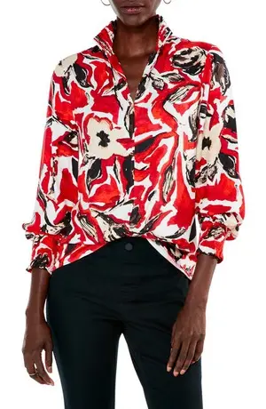 NIC+ZOE Petal Pop Print Smocked Blouse