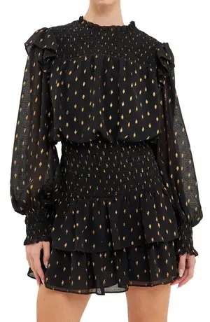 Endless Rose Metallic Dot Shirred Mini Dress