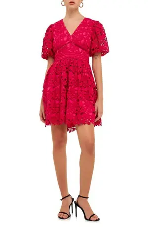 Puff Sleeve Lace Cocktail Dresses