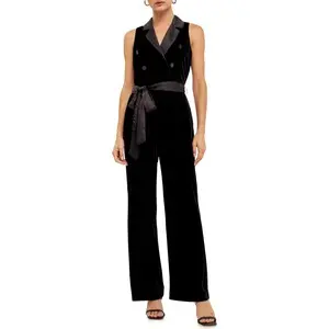 Endless Rose Satin Trim Velvet Jumpsuit - Black