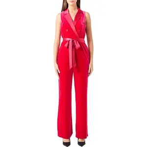 Endless Rose Satin Trim Velvet Jumpsuit - Fuchsia