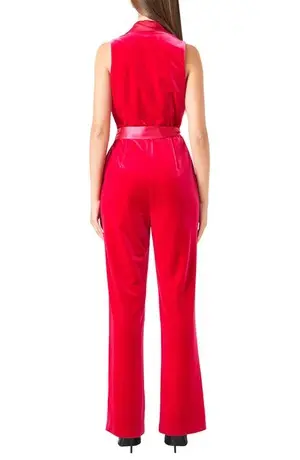 Endless Rose Satin Trim Velvet Jumpsuit - Fuchsia