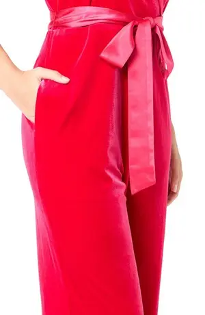 Endless Rose Satin Trim Velvet Jumpsuit - Fuchsia