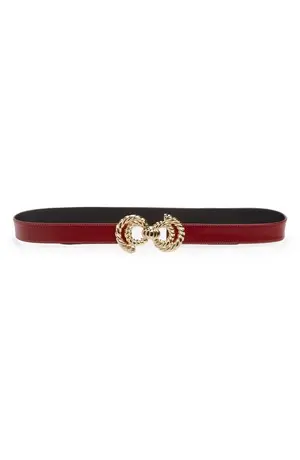 RAINA BELTS Twisted Circle Buckle Leather Belt - Wine