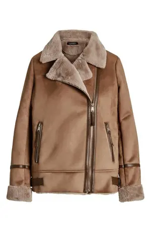 Ralph Lauren Faux Shearling Moto Jacket - Truffle