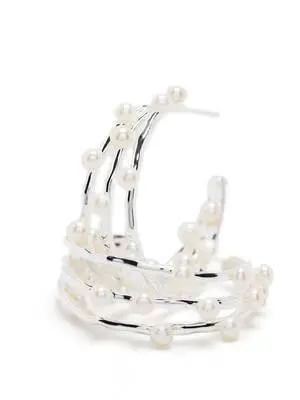 DOWER & HALL Medium Pearl Hoop Earrings - Silver