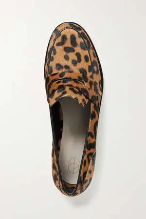 PORTE & PAIRE Leopard-print Calf Hair Loafers