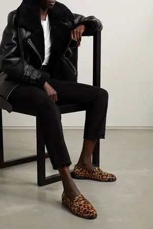 PORTE & PAIRE Leopard-print Calf Hair Loafers