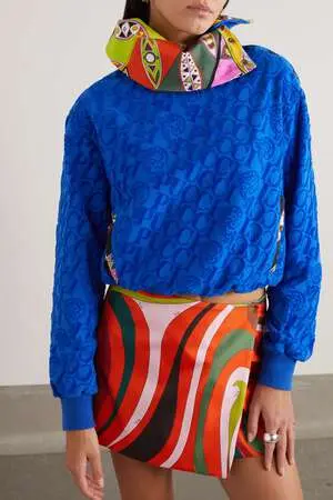 Emilio Pucci Silk-twill Collar Cotton-terry Sweatshirt
