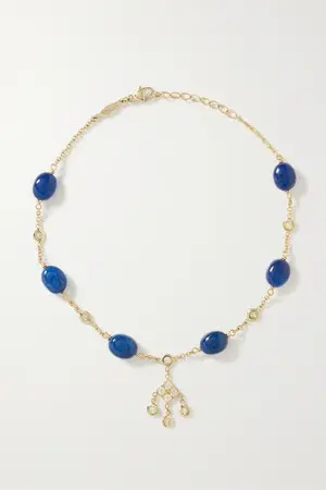 Jacquie Aiche Shaker 14-karat Gold, Diamond And Lapis Lazuli Anklet