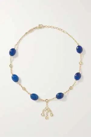 Jacquie Aiche Shaker 14-karat Gold, Diamond And Lapis Lazuli Anklet
