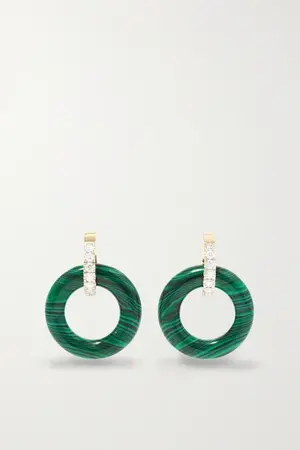 Mateo Door Knockers 14-karat Malachite And Diamond Hoop Earrings - Green