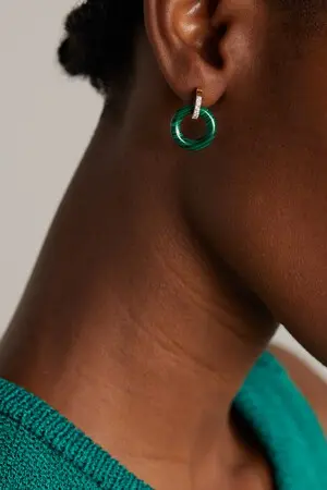 Mateo Door Knockers 14-karat Malachite And Diamond Hoop Earrings