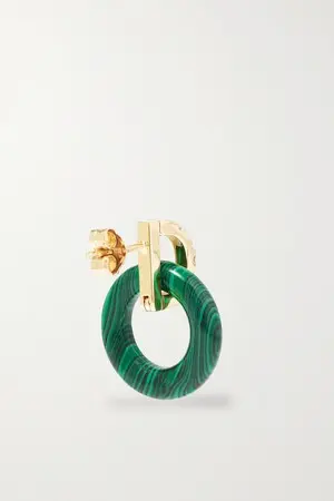 Mateo Door Knockers 14-karat Malachite And Diamond Hoop Earrings