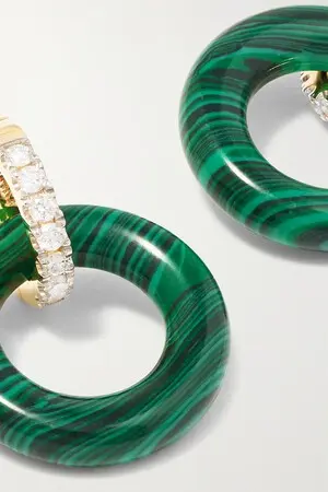 Mateo Door Knockers 14-karat Malachite And Diamond Hoop Earrings